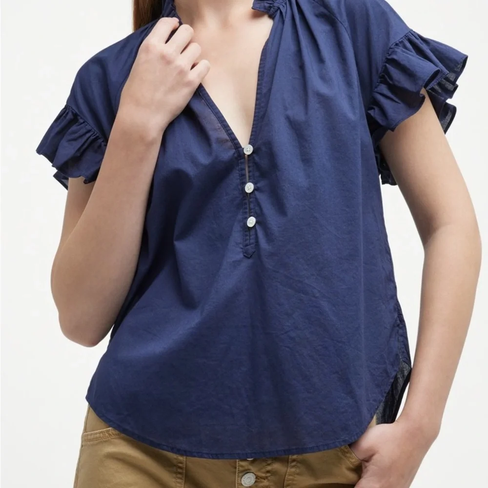 Veronica Beard | Tops | Veronica Beard Milly Shirt Marine Ruffles Size ...
